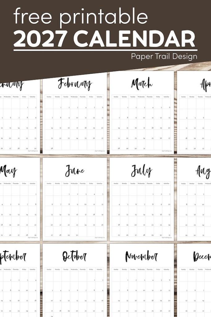 2027 Free Printable Monthly Calendar - Paper Trail Design