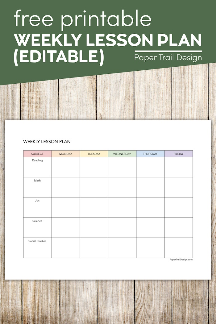 Weekly Lesson Plan Template for Google Docs - Paper Trail Design