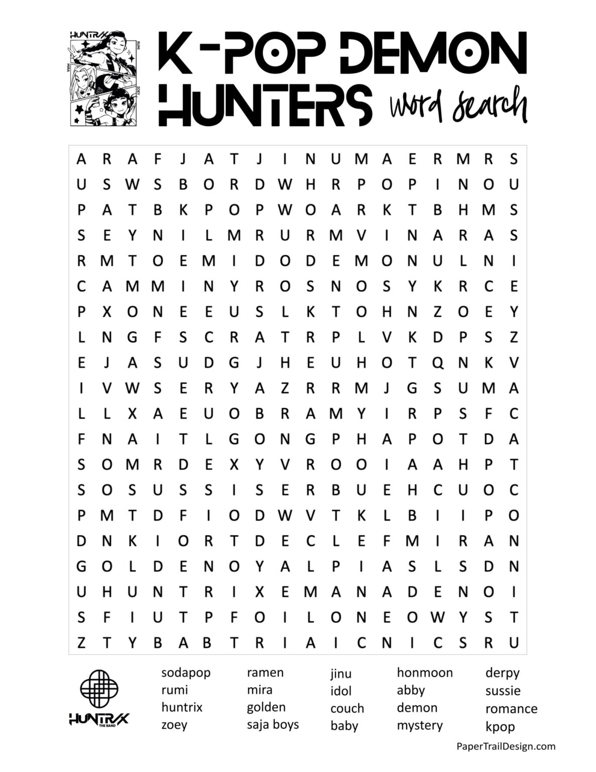 K-Pop Demon Hunters Printable Word Search - Paper Trail Design