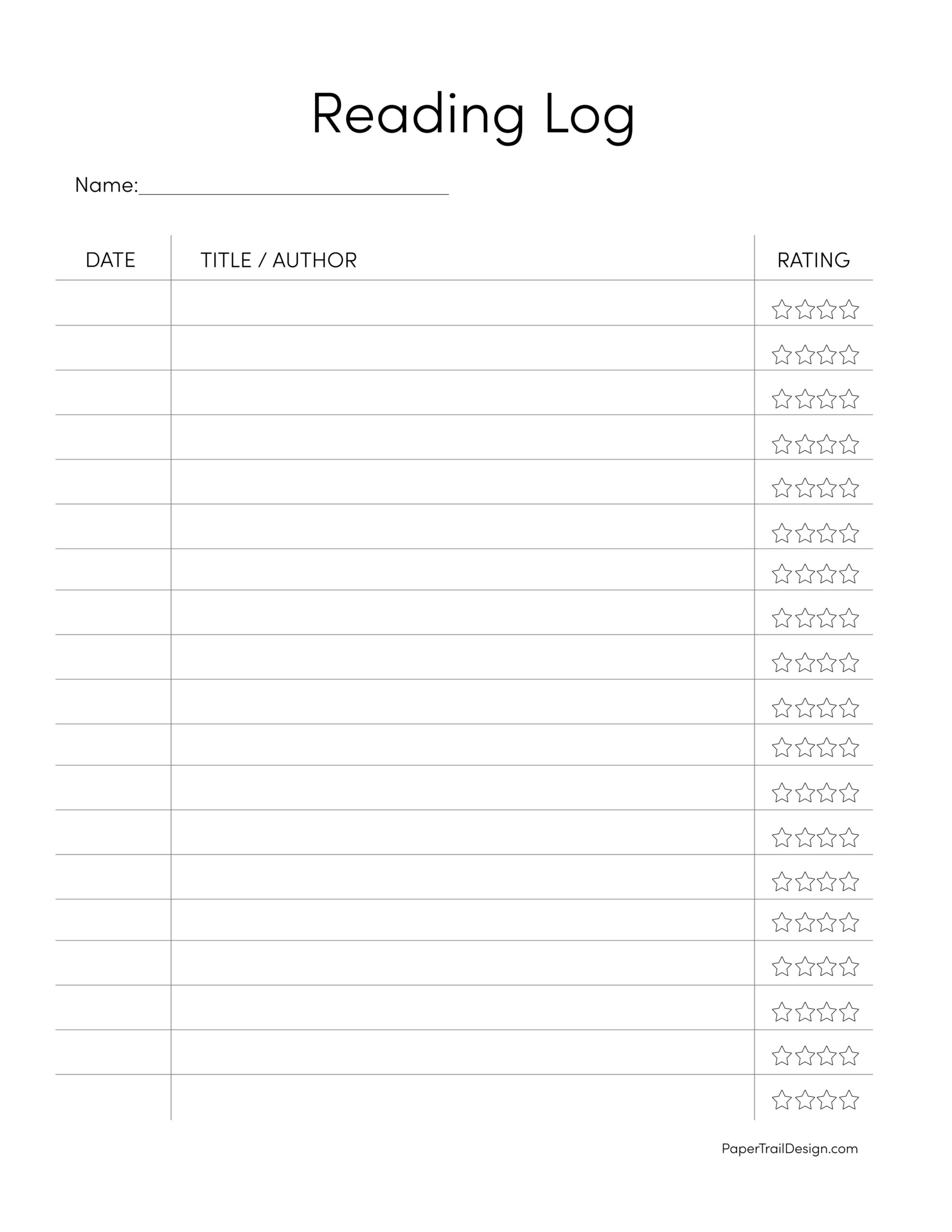 Reading Log Printable - Paper Trail Design