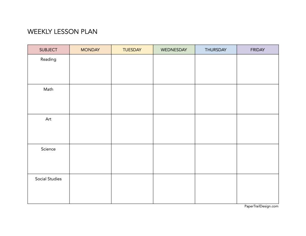 Weekly Lesson Plan Template for Google Docs - Paper Trail Design