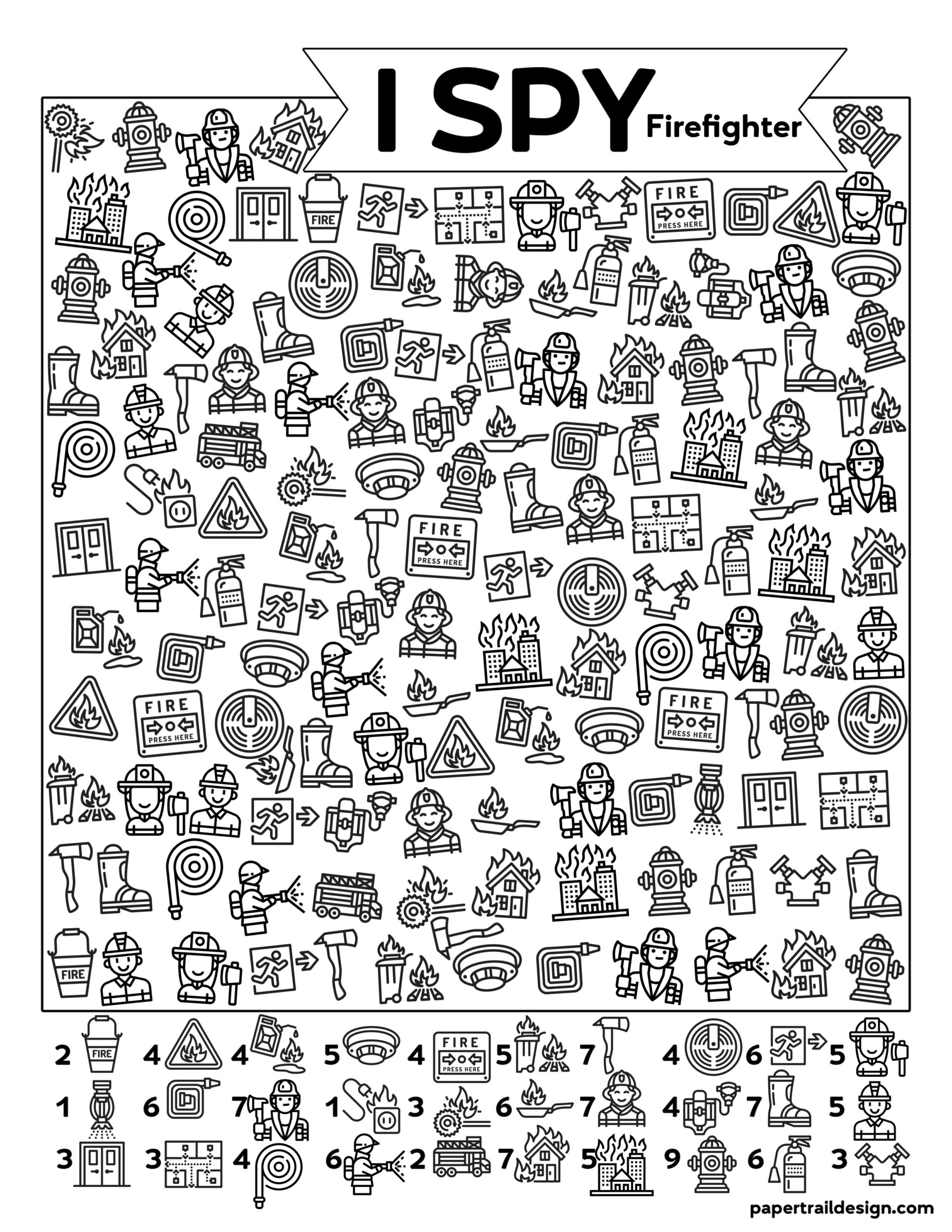 Free Printable I Spy Firefighters Activity - Paper Trail Design