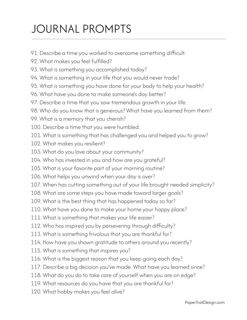 120 Gratitude Journal Prompts with Free Printable - Paper Trail Design