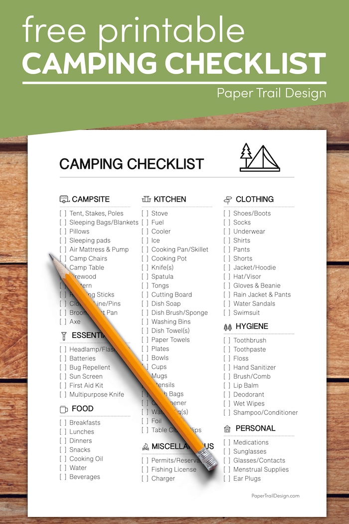 Camping Checklist - Paper Trail Design